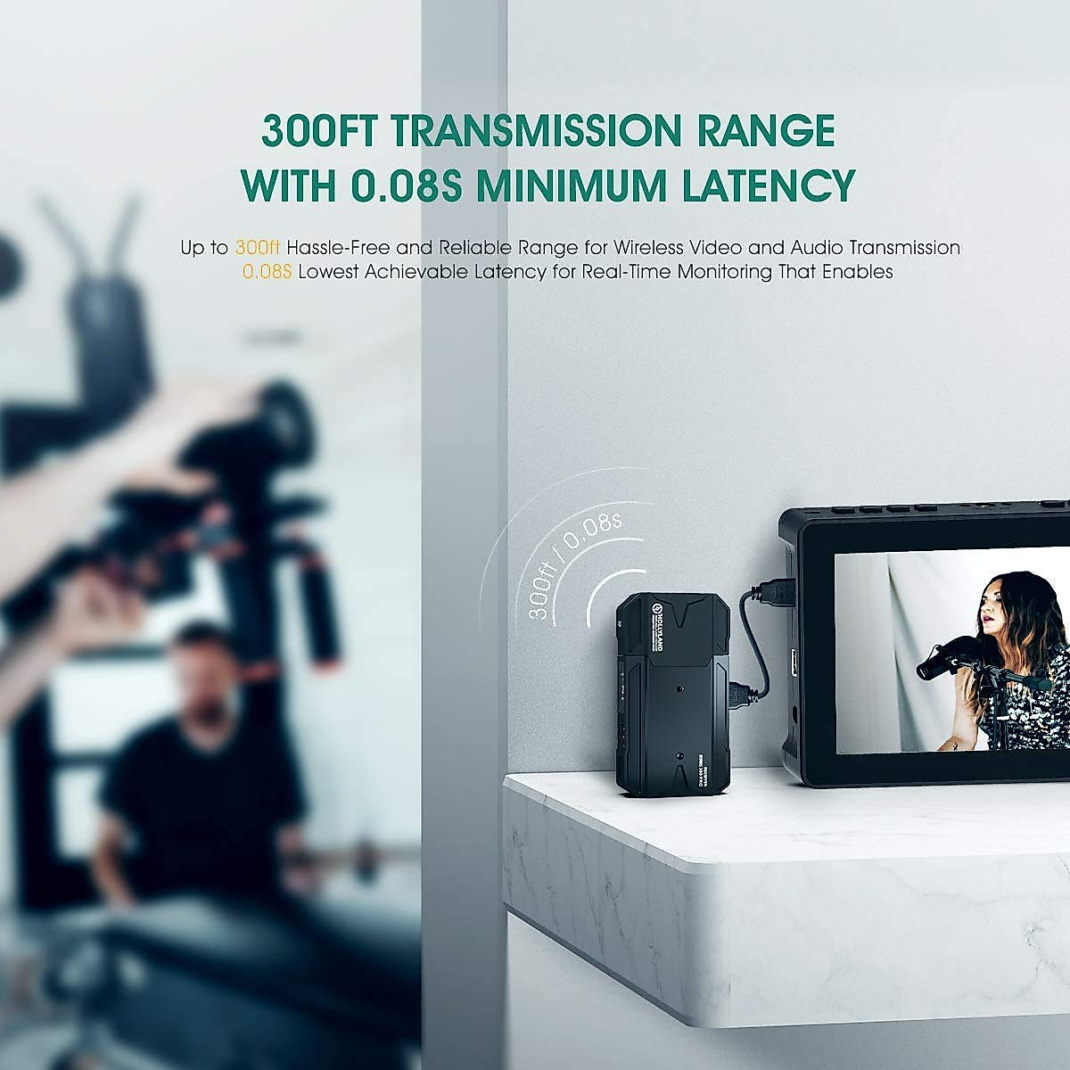 Hollyland Mars 300 PRO HDMI Wireless Video Transmitter Receiver Set with 300ft Long Range 0.08S Low Latency 1080P HD Real-time Monitoring Video Transmission (Enhanced)