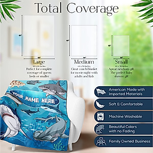 Personalized Shark Blanket for Kids - Ships Next Day and Made in USA - Soft Fleece Throw Bed, Cute Room Decor, Plush Sofa Couch Cover, Lightweight Baby Shark Toys, Custom Gift (Fleece – 50x60)