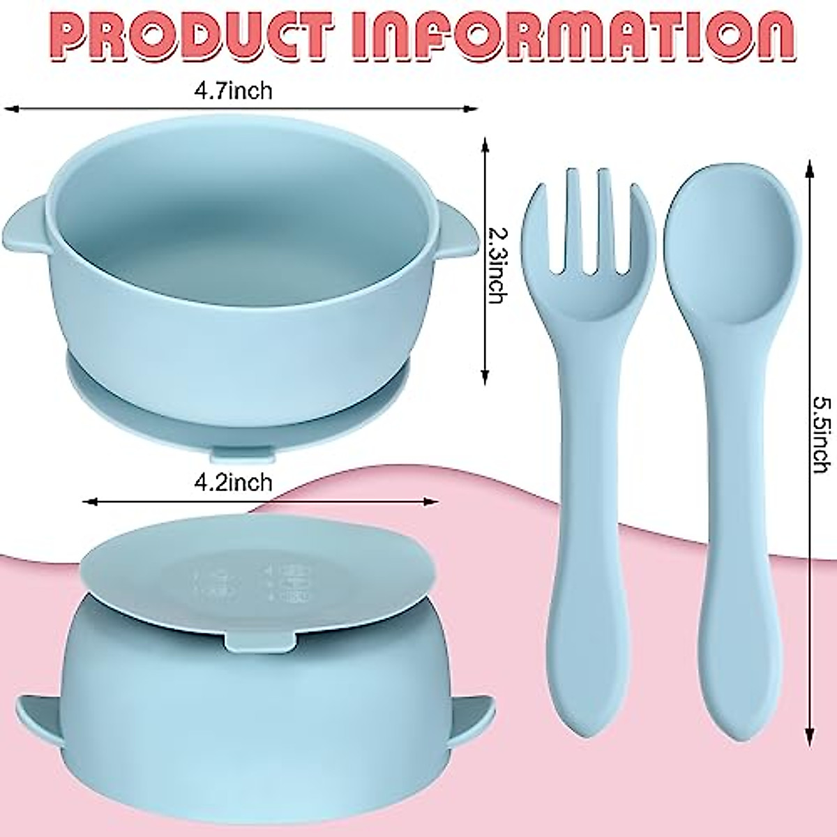 Tanlade 6 Pack Baby Silicone Suction Bowls with Lid Spoon Fork BPA Free Baby Led Weaning Food Bowl Toddler Food Storage Bowl Dishwasher Microwave Safe Feeding Set