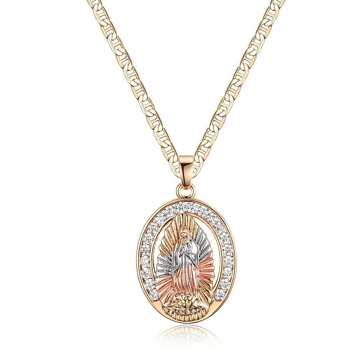 Barzel 18K Gold Plated Three-Tone Crystal Mother Mary Pendant Necklace (24")