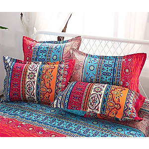 Bohemian Duvet Cover Queen, Microfiber Bohemian Bedding Sets, 3 Pieces Boho Duvet Cover for All Seasons, 1 Duvet Cover and 2 Pillowcases with Zipper Closure, Breathable Easy Care (Bohemian, Queen)