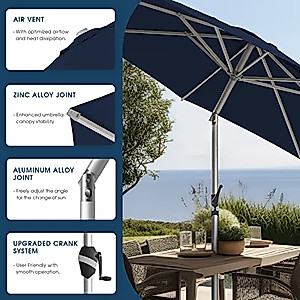 BLUU 10 FT Aluminum Outdoor Patio Umbrella, 5-YEAR Fade-Resistant Outdoor Market Table Umbrella with Push Button Tilt, for Pool, Deck, Garden and Lawn (Navy Blue)