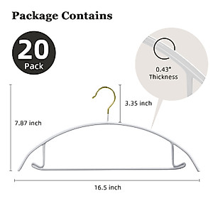 MOPALL Non Slip Coat Hangers 20 Pack No Shoulder Bumps and Space Saving, Wide Heavy Duty Clothes Hangers with Nano-Dipped Rubber Coated Surface for Sweaters/Suits/Dresses/Pants,Shirt(White, 20 pc)