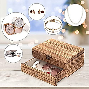 Pinzoveco Jewelry Box for Women, Rustic Wooden Jewelry Organizer Box for Storage Earrings Rings Necklace Bracelet, Farmhouse Style Wood Jewelry Boxes & Organizers (Torched Wood Color)