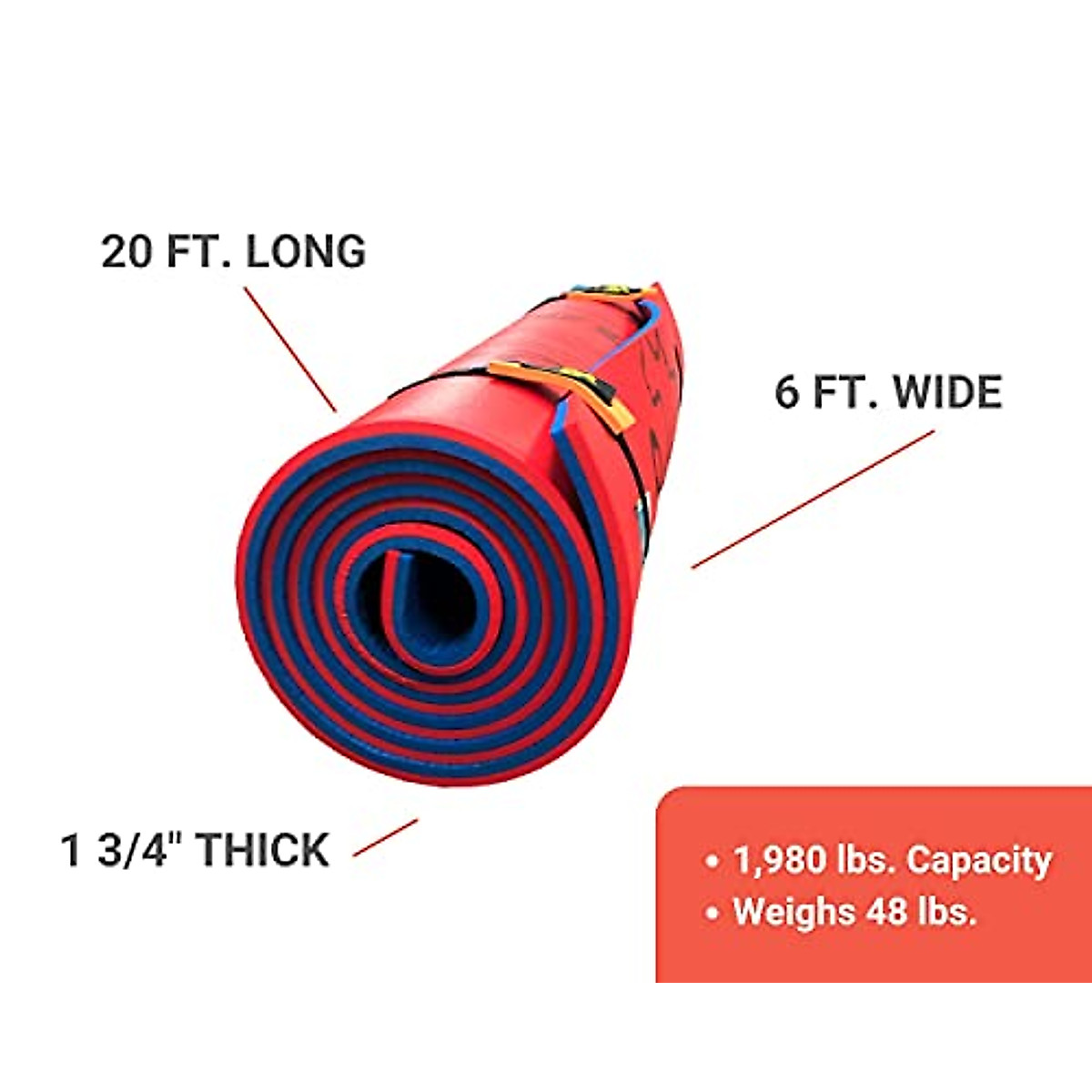 Aqua Lily Pad USA20 All American 20 Foot 2 Layer Water Lake Playground Floating Foam Island Mat with Storage Straps and Pad Protectors, Red and Blue