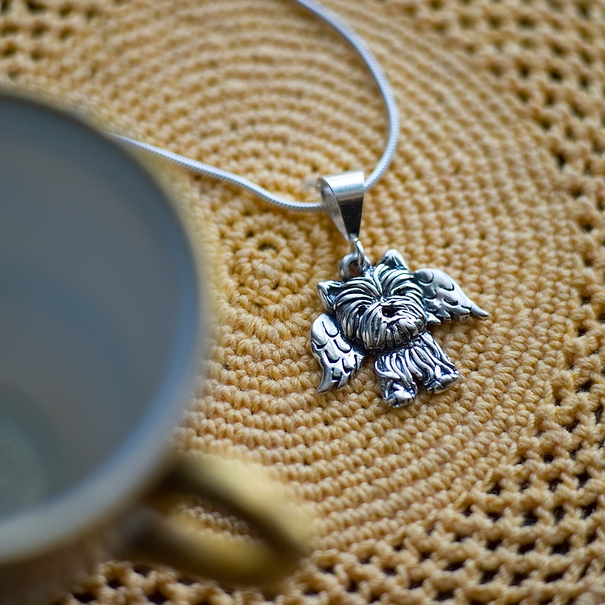 The Magic Zoo Sterling Silver Yorkie Angel Pendant for Necklace – Handcrafted in the USA Yorkie Jewelry Gifts for Women – Yorkshire Terrier Lover