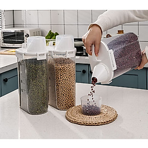 Airtight Rice Containers, BPA Free 3L Bin Dispenser with Pouring Spout, Measuring Cup for Cereal, Flour and Grain, Include a Stainless Steel Whisk and a Rice Spoon