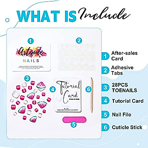 Artquee 28pcs Hot Pink Press on Toenails Short with Watermelon Design Fake Toes Nails Square Glossy Full Cover False Toe Nails Kit for Women in 14 Sizes