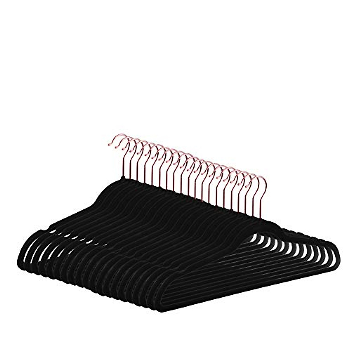 AREKUAEI Premium Black Velvet Hangers (Pack of 50) Heavyduty - Non Slip - Velvet Suit Hangers - Copper/Rose Gold Hooks,Space Saving Clothes Hangers