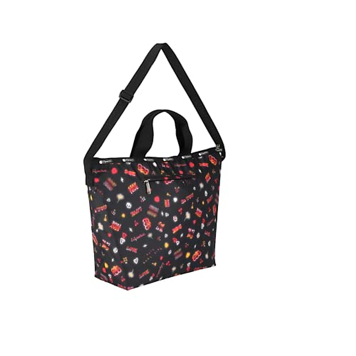 LeSportsac Stay True Deluxe Easy Carry Tote Crossbody + Top Handle Handbag, Style 4360/Color E481, Empowering Pop Art Style Words w Tie-Dye Effect: Be You, Stay True, Shine, Self Love Club + Hearts