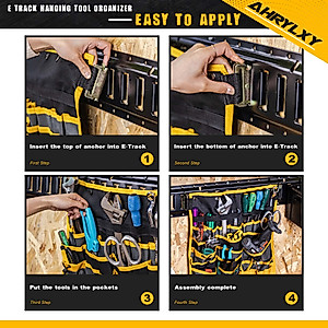 AHRYLXY 2 Pack E-Track Hanging Tool Organizer, E Track Wall Hanging Pocket Tool Holder, E-Track Accessories for Enclosed Trailer, Garage Warehouse and Workshop, Wall Mount Multi Pockets Tool Organizer