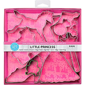 R&M International 1819 Little Princess Cookie Cutters, Crown, Unicorn, Wand, Slipper, Gown, Ring, Frog, 8-Piece Set