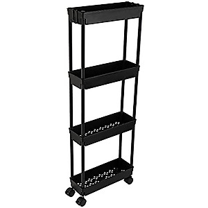 Sooyee 4 Tier Slim Storage Cart,Rolling Storage Cart,Narrow Shelf,Bathroom Rack,Mobile Shelving Unit Organizer for Kitchen, Bathroom, Laundry Room, Black