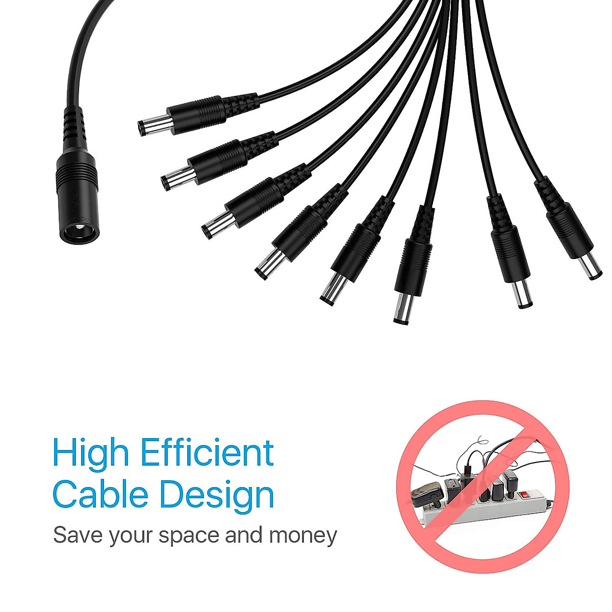 ZOSI DC 12V 2A US CCTV Power Supply Adapter and DC 1 Female to 8 Male Output Power Splitter Cable Y Adapter for Security Camera Surveillance System