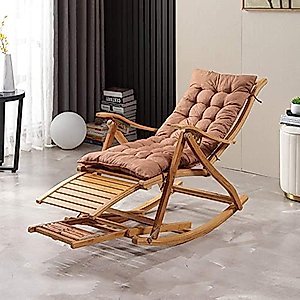 Lounge Chair, Zero Chair,Lounge Chairs,Wooden Folding Rocking Chair Balcony Bamboo Adjustable Back Chair with Headrest and Foot Massage Outdoor Sun Loungers,Support 300kg