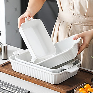 MALACASA Casserole Dishes for Oven, Porcelain Baking Dishes, Ceramic Bakeware Sets of 4, Rectangular Lasagna Pans Deep with Handles for Baking Cake Kitchen, White (9.4"/11.1"/12.2"/14.7"), Series