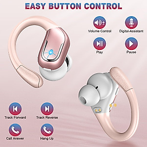 Wireless Earbud, Sport Wireless Bluetooth 5.3 Earbud with HiFi Stereo, 75H Wireless Headphones with Noise Cancelling Mic, IP7 Waterproof Bluetooth Headphones, LED Display, Button Control, Rose Gold