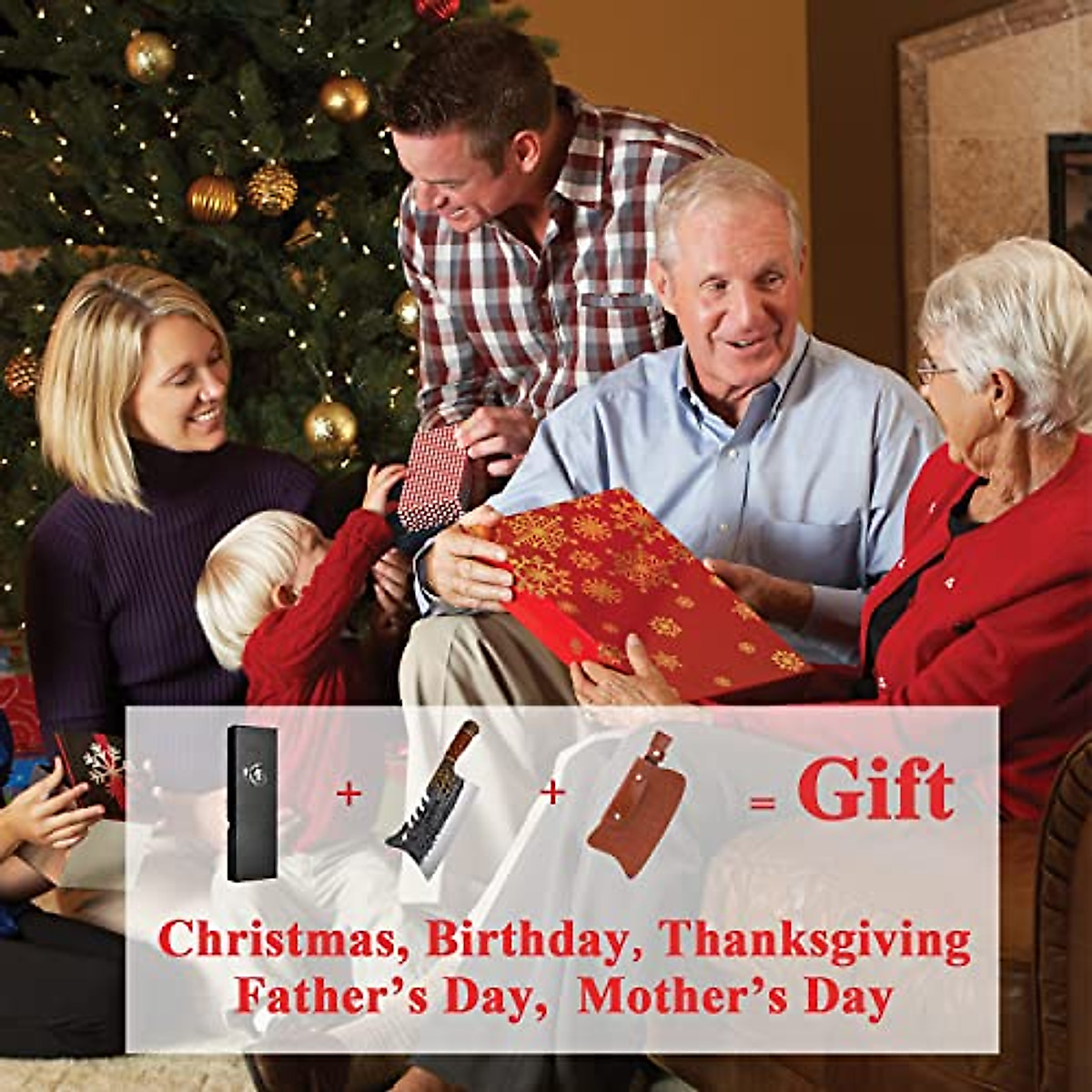 ROCOCO Cleaver Knife Meat Cutting Heavy Duty 8.6" Large Hand Forged Chinese Bone Vegetable Dragon Butcher Chopper Viking Cutter for Kitchen Outdoor with Sheath Father's Mother's Day Birthday Gift Men