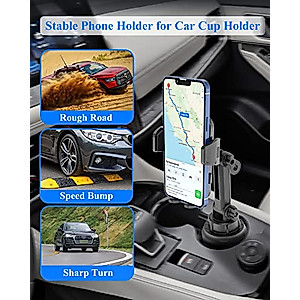 Cup Holder Phone Mount for Car, Car Phone Holder Mount with Expandable Base, Adjustable Height Car Phone Holder for iPhone Samsung and 4-6.7in Cell Phones, Cup Phone Holder for Car/SUV/Truck