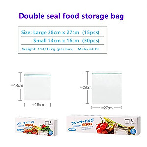 Double seal food storage bags, water proof zipper plastic bags (Small 16cm x 14cm) 30pcs