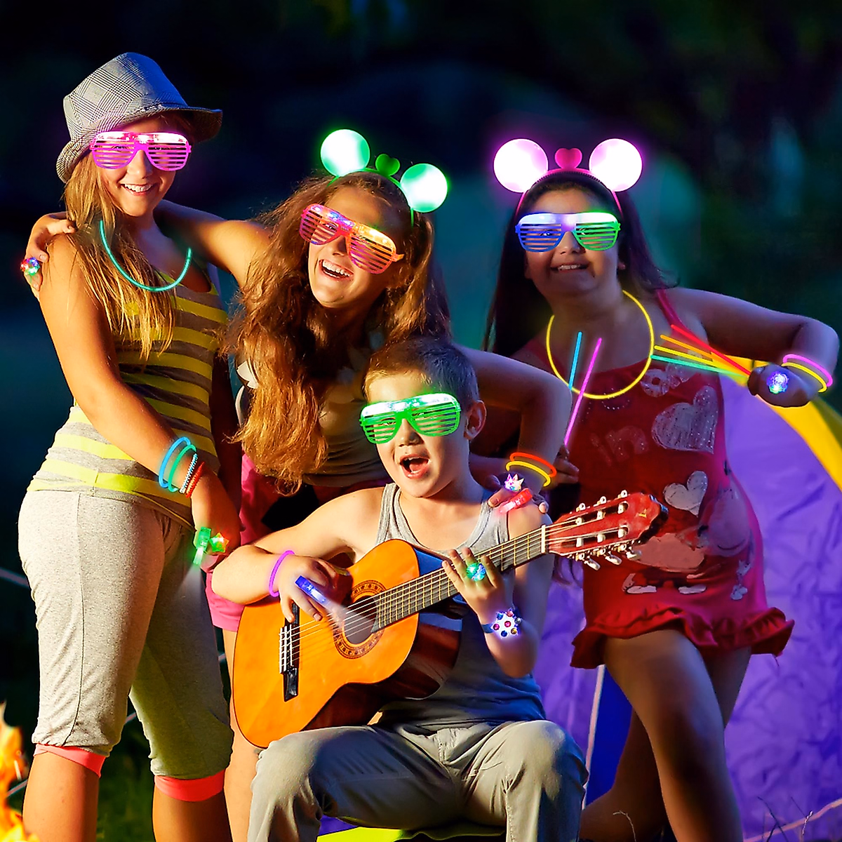 Mocoosy 103Pcs Glow in the Dark Party Supplies, Light Up Party Favors for Kids LED Neon Toys Bulk Party Pack With Glow Sticks,Led Glasses,Light Up Bracelets,Finger Lights,Jelly Rings and Headbands