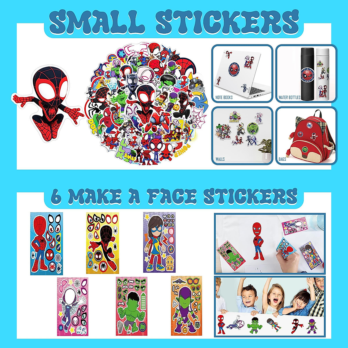 116 PCS Spider and His Amazing Friends Party Favor for Kids Birthday, Spider Superhero Supplies Gifts and Theme Decorations, Classroom Rewards, Include Mask, Slap Bracelet, Bags, Stickers, Keychains