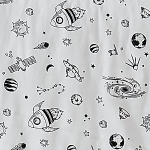 Brandream Milky Way Space Galaxy 3-Piece Baby Boy Girl Nursery Crib Bedding Set with Spaceship Rocket Theme - Black and White Bedding