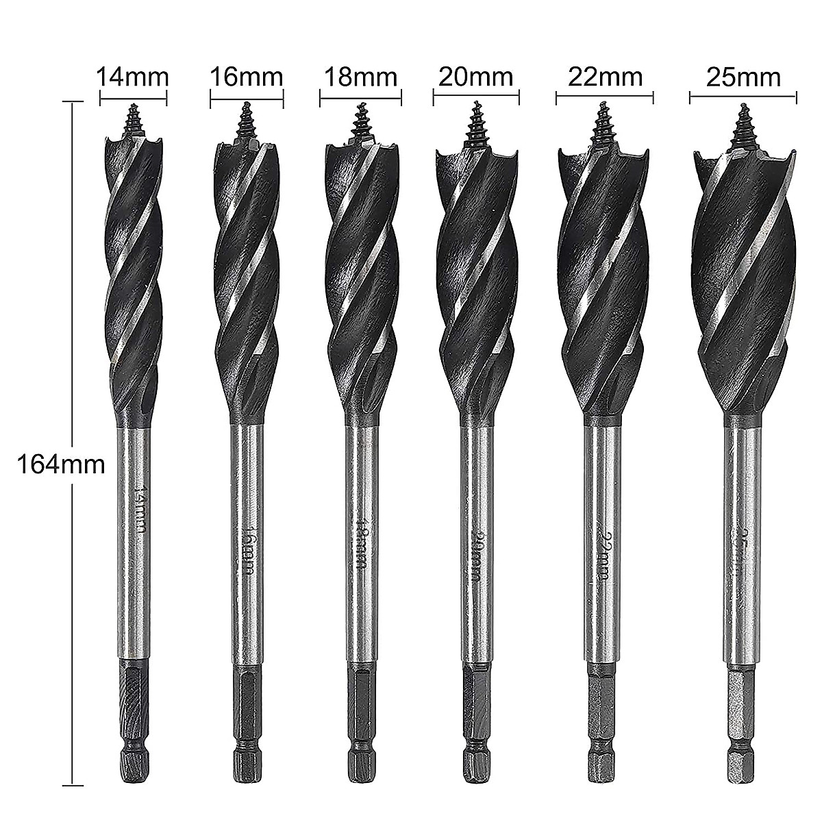 Wood Drill Bit Reaming Drill Wood Auger High-Carbon Steel Fast Cut Woodworking Drill Bit Set 6pcs 14mm, 16mm, 18mm, 20mm, 22mm, 25mm