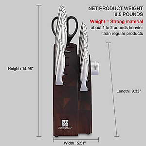 Zongchuan 15-Piece Knife Sets,Ultra-Smooth Cutting Professional Grade Sharp,One-Piece 50Cr15Mov Stainless Steel Kitchen Knife Block Set with Sharpener,Handle Ergonomic Design,Dishwasher Safe