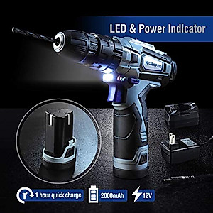 WORKPRO 12V Cordless Drill and Home Tool Kit, 177 Pieces Combo Kit with 14-inch Tool Bag