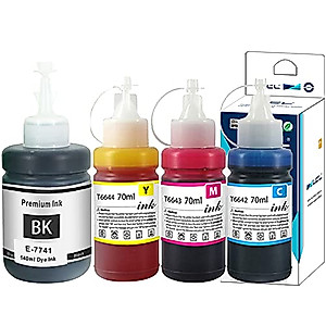 LCL Compatible Refill Ink Bottle Replacement for 774 664 T7741 T6642 T6643 T6644 T774120 T664220 T664320 T664420 ET-2500 ET-2550 ET-2600 ET-2650 (4-Pack,Black Pigment 140ML,CMY Dye 70ML)