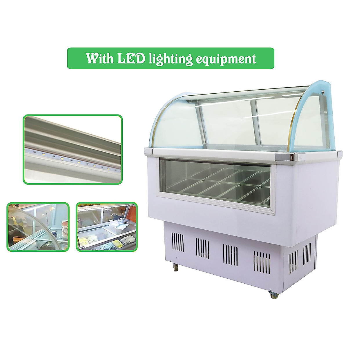 TECHTONGDA Commercial Ice Cream Chest Refrigerator Display Case Showcase Gelato Freezer With LED Light 220V 12 Pan