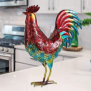 Kircust Solar Metal Rooster Animal Lights Garden Sculptures Art Decor, Outdoor LED Light Color Chicken Statue for Farm Patio Lawn Back Yard Home Decorations,13.98" WX5.9 DX16.74 H