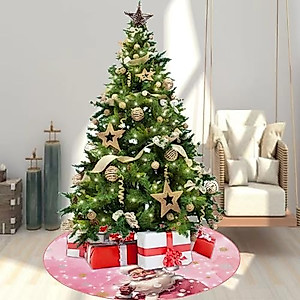 Christmas Tree Skirt Pink Tree Skirt Santa Claus Merry Christmas Tree Xmas Winter Tree Skirt 60 Inch for Pink Christmas Indoor Outdoor Decorations