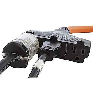 AC WORKS L5-30 30Amp 3-Prong Locking Generator Distribution Cord (1.5FT L5-30 to Tri-Household Flexible)
