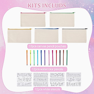 WEBEEDY 10 Sets Blank DIY Craft Bag Kit Decorate Your Own Canvas Pouch Zipper Pen Pencil Case Painting Makeup Bag Invoice Bill Bag Multi-Purpose Travel Toiletry Bags