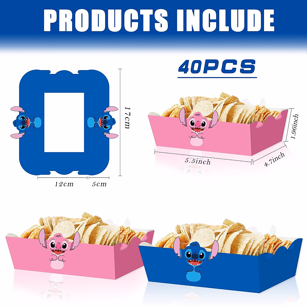 40 Pack Stitch Theme Birthday Party Supplies,Stitch Food Tray Stitch Party Favors Paper Food Serving Tray for Stitch Theme Birthday Party Decorations