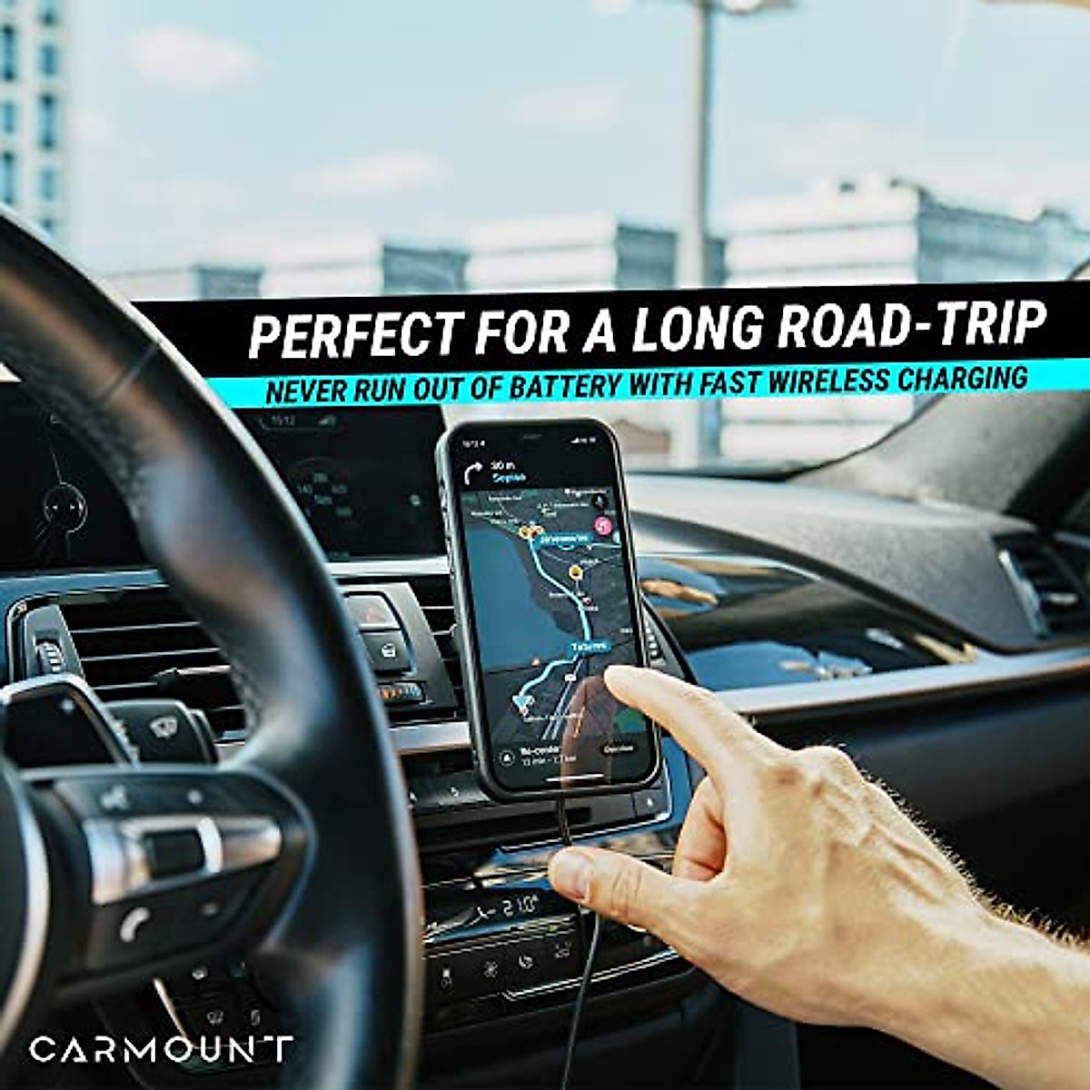 CarMount X1 Wireless Charging Mount 2.0 iPhone 12/13/14 Holder with Vent, Dashboard and Windshield Attachment; Up to 15W Fast Charge, Adjustable Easy Access 360° Rotation