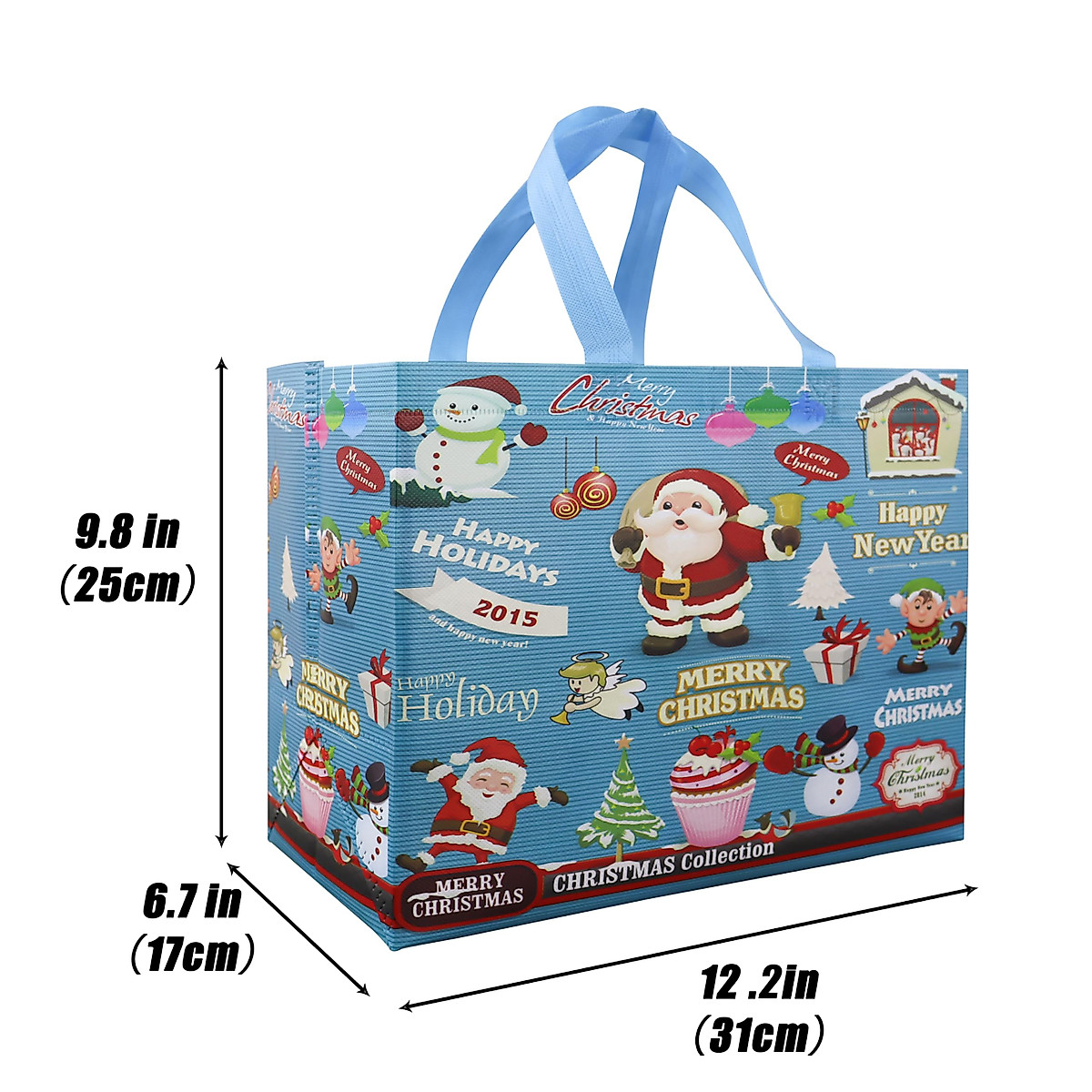 CHENGBAI TOTE Christmas Goodie Bags 18 pcs, Reusable Gift Bags with Cartoon, Multicolorful Holiday Gift Bags for Kid, Gifts Wrapping, Shopping, Xmas Party Supplies, 12.2 x 6.7 x 9.8 In