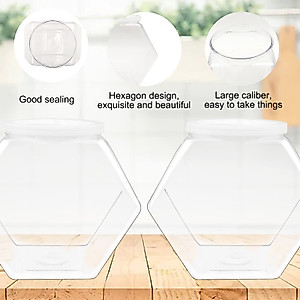 4 PCS Plastic Candy Jars Cookie Jars, Hexagon with Airtight Lids Clear Candy Jar Wide Round Mouth Snacks Candy Containers Reusable Coffee Candy Display for Gifts and Storage