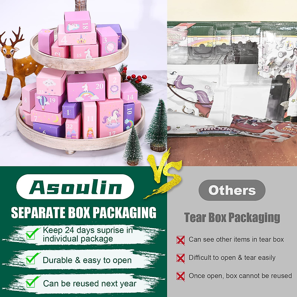 Asoulin Girls Advent Calendar 2023 -Unicorn Gift for Girl 24 Days Surprise Gift Box Funny Christmas Countdown Calendar for Teen Girl Kid Xmas Gift Basket with Hair Accessories Jewelry Sunglasses Purse