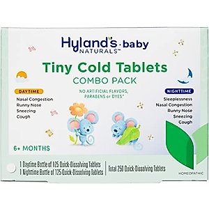 Infant and Baby Cold Medicine, Hyland's Baby Tiny Cold Tablets, Day & Night Value Pack, Decongestant and Cough Relief, 250 Quick-Dissolving Tablets