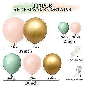 Topico 117 PCS Sage Olive Green Balloons Decor, Improved Design Sage Green Peach Blush Gold Balloon Garland Arch Kit, Jungle Safari Tropical for Baby Shower Wedding Birthday Theme Party Decorations Supplies