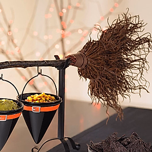 JHLIA Halloween Broomstick Snack Bowl Stand with Removable Basket Organizer, Witch Broom Fruit Baskets Holder Party Bowl, Candy, Dessert Salad, Creative Christmas Decorations Wedding Party Decor (A)