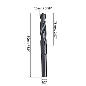 uxcell 1/2" Reduced Shank Drill Bits 15mm Black Nitride Coated High Speed Steel HSS 6542, Twist Drill Bit for Stainless Steel Alloy Metal Plastic