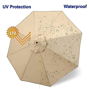 Amzbear Patio Umbrella 9 ft Replacement Canopy for 8 Rib，Patio Umbrella Replacement Canopy Market Umbrella Top Fit Outdoor Umbrella Canopy（Only the top cover） (Beige, 9ft-8 Ribs)