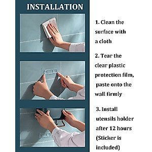 Kitchen Utensil Holder for Wall Hanging White Cooking Utensil Crock with 3 Dividers, Plastic Cutlery Caddy, Practical Utensil Pot for Counter for Fork Spoon Knife Spatula Flatware Silverware