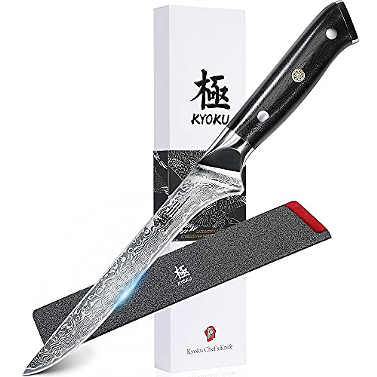 KYOKU Boning Knife - 7" - Shogun Series - Japanese VG10 Steel Core Forged Damascus Blade - with Sheath & Case