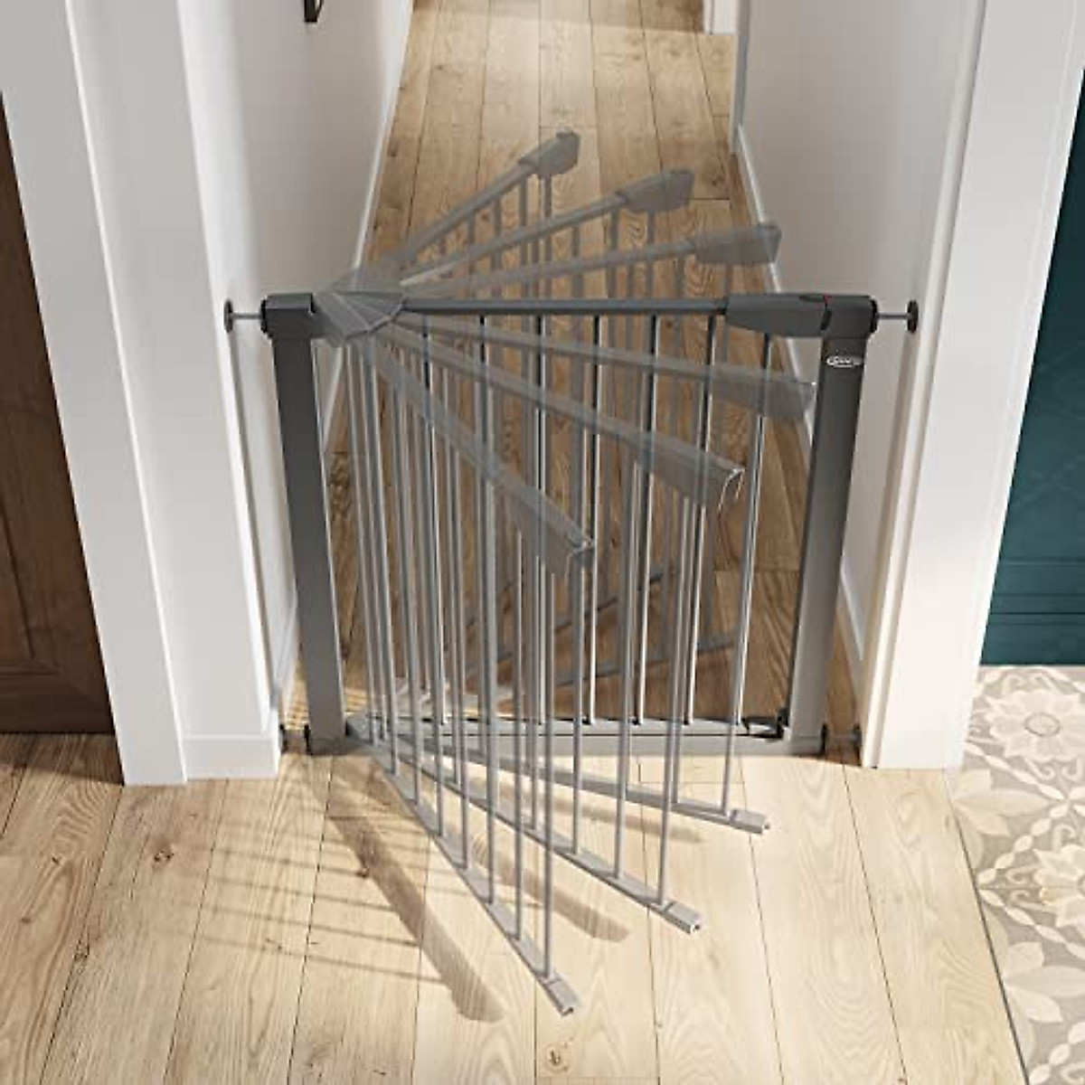 Graco BabySteps Walk-Thru Metal Safety Gate (Gray) - Pressure-Mounted Baby Gate for Doorway, Expands from 29.5-40.5 Inches, 29.5 Inches Tall, Includes 3 Extensions, Perfect for Children, Pet-Friendly