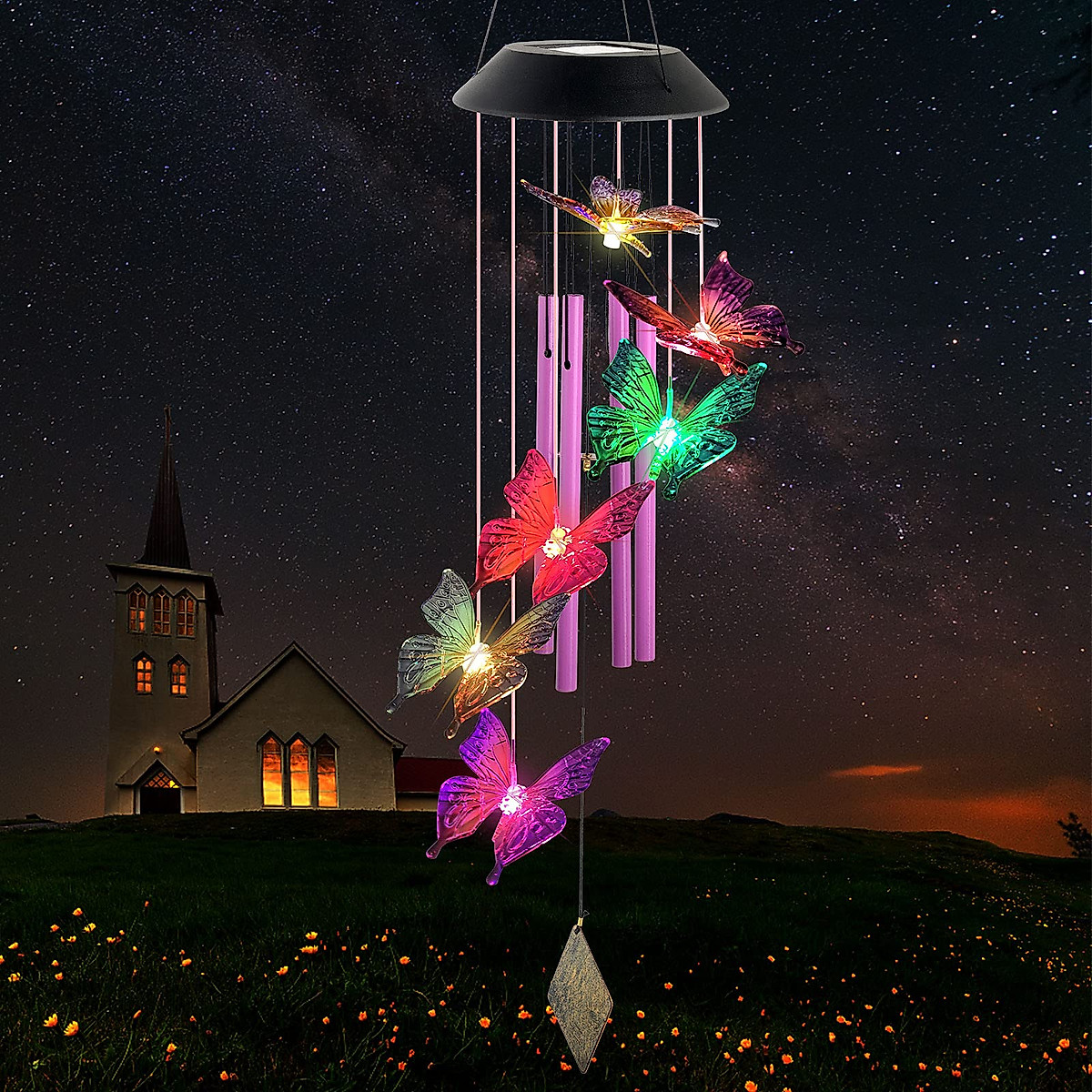 Solar Butterfly Bell Wind Chime Outdoor, 2023 Mother's granden Gifts，Solar Light for All mom/Women/Grandma/Daughter/Aunt/Friend/Wife/Sister,Gardening Decoration Gift, for Yard,Patio